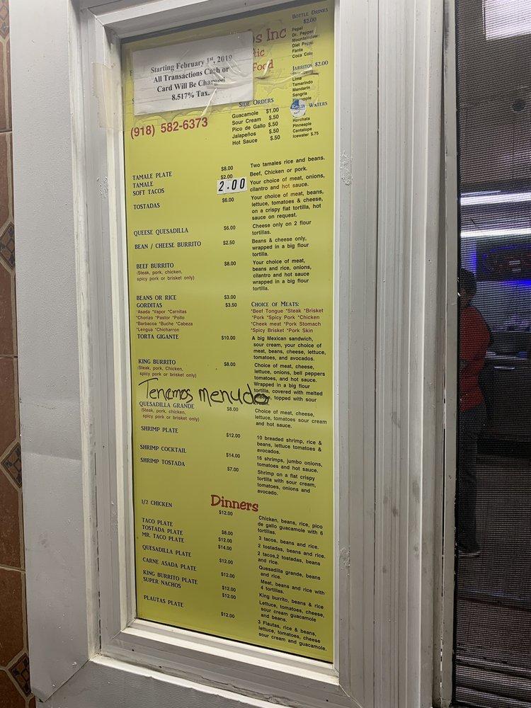 Menu at Mr Tacos restaurant, Tulsa, 130 N Lewis Ave