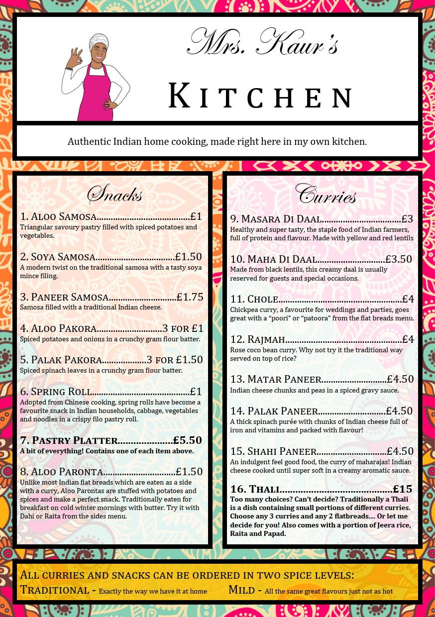Menu at Mrs. Kaur's Kitchen, Swadlincote
