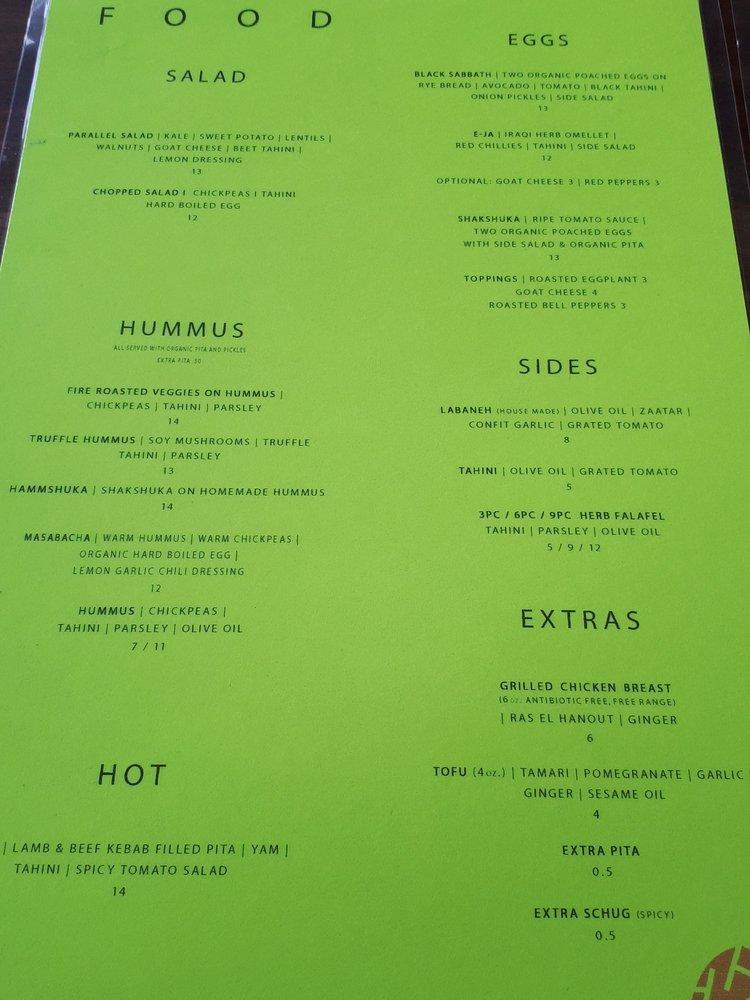 Menu at Parallel restaurant, Toronto