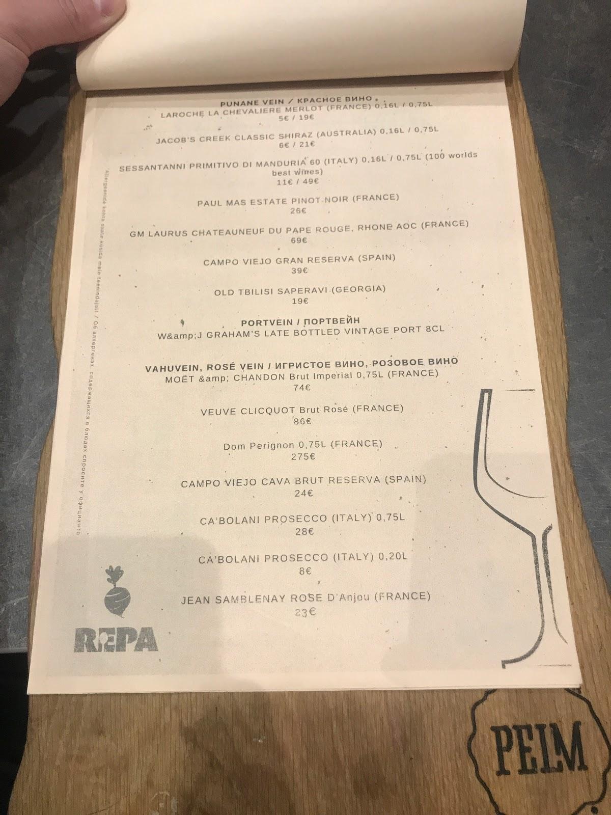 Speisekarte von Repa Restoran restaurant, Tallinn, Suur-Sõjamäe 4
