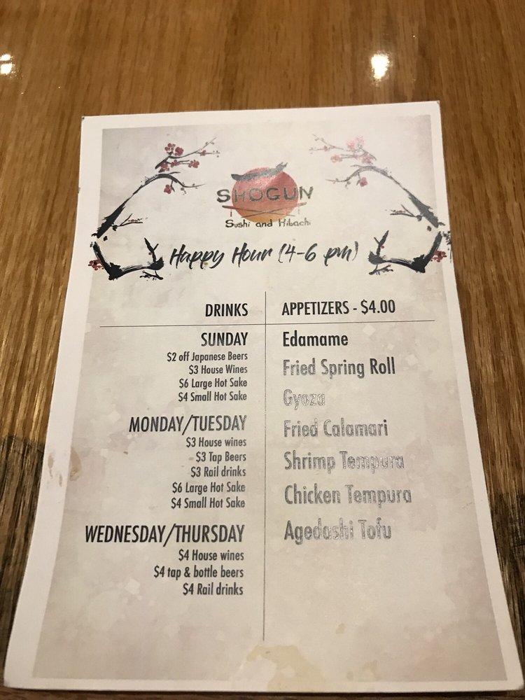 Carta del restaurante Shogun, Burnsville