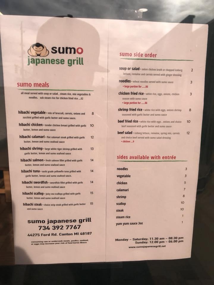 Menu at Sumo Japanese Grill fast food, Canton