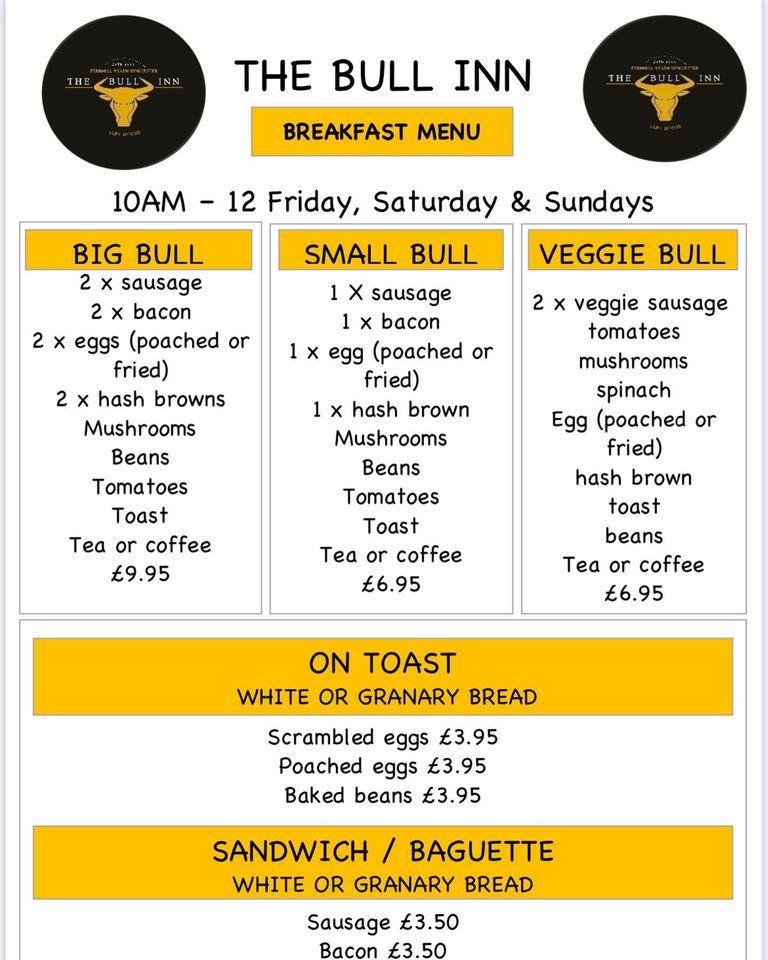 Menu at Bull Inn Fernhill Heath pub & bar, Worcester