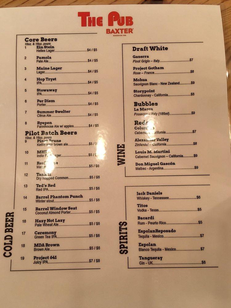 Menu at The Pub at Baxter, Lewiston