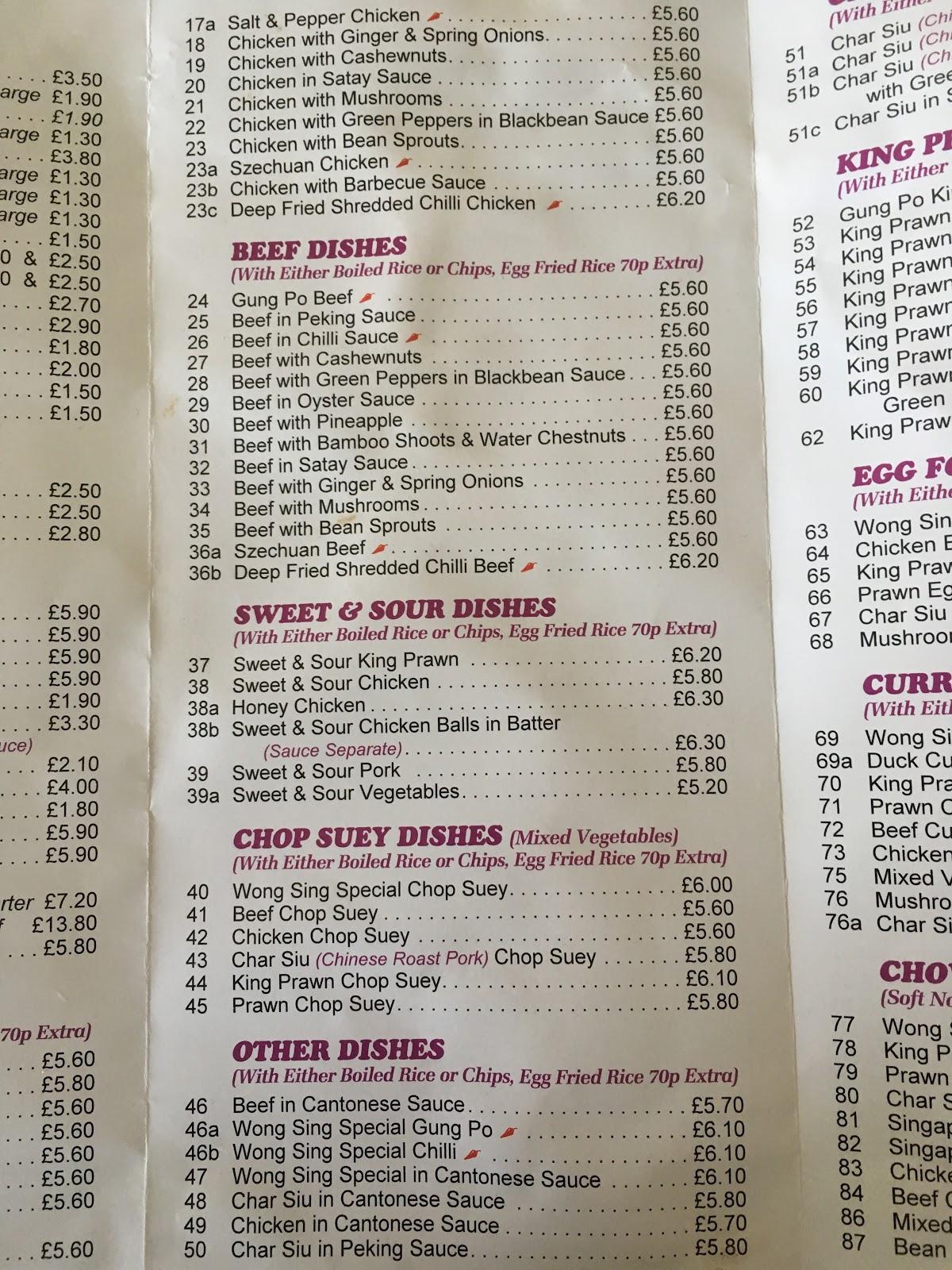 Menu at Wong Sing Takeaway fast food, Acrefair