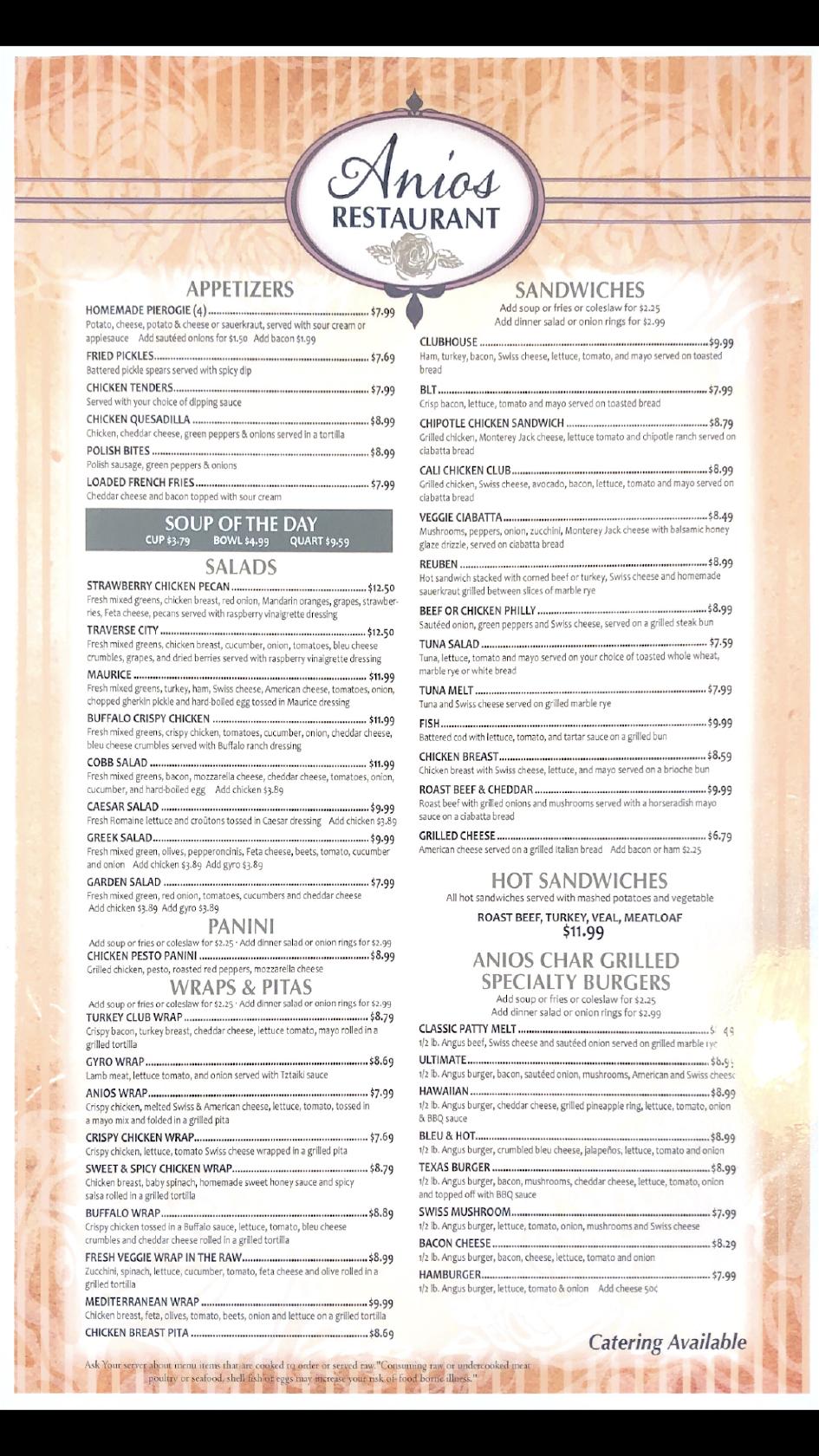 Menu at Anios Restaurant, USA