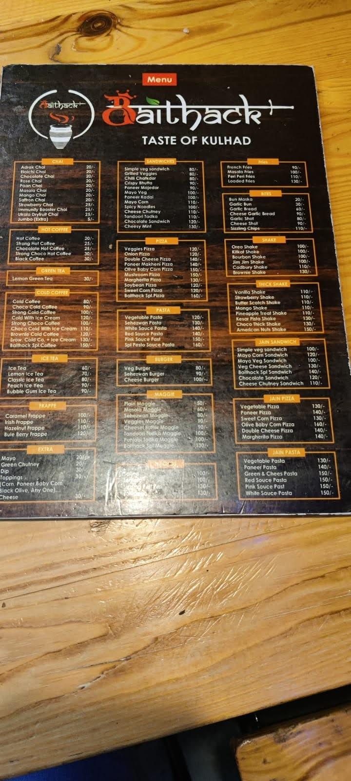 Menu at Baithak The taste of kulhad, Lonavala