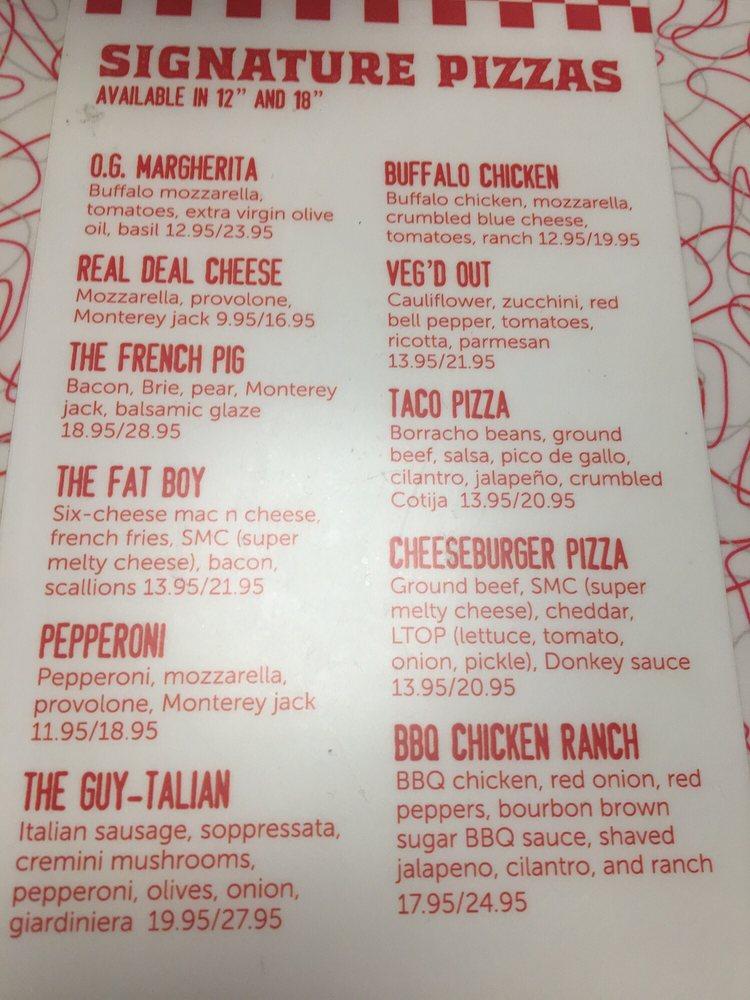 Menu at Guy Fieri's Pizza Parlor pizzeria, Hampton