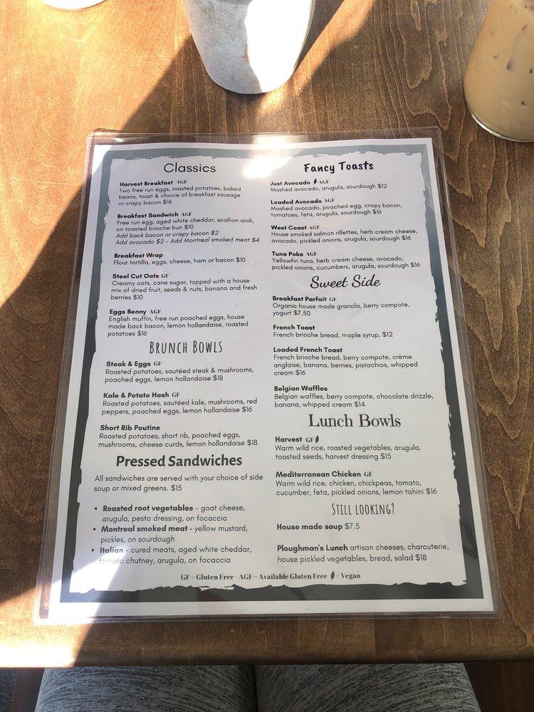 Menu at Harvest Food & Drink restaurant, Jasper