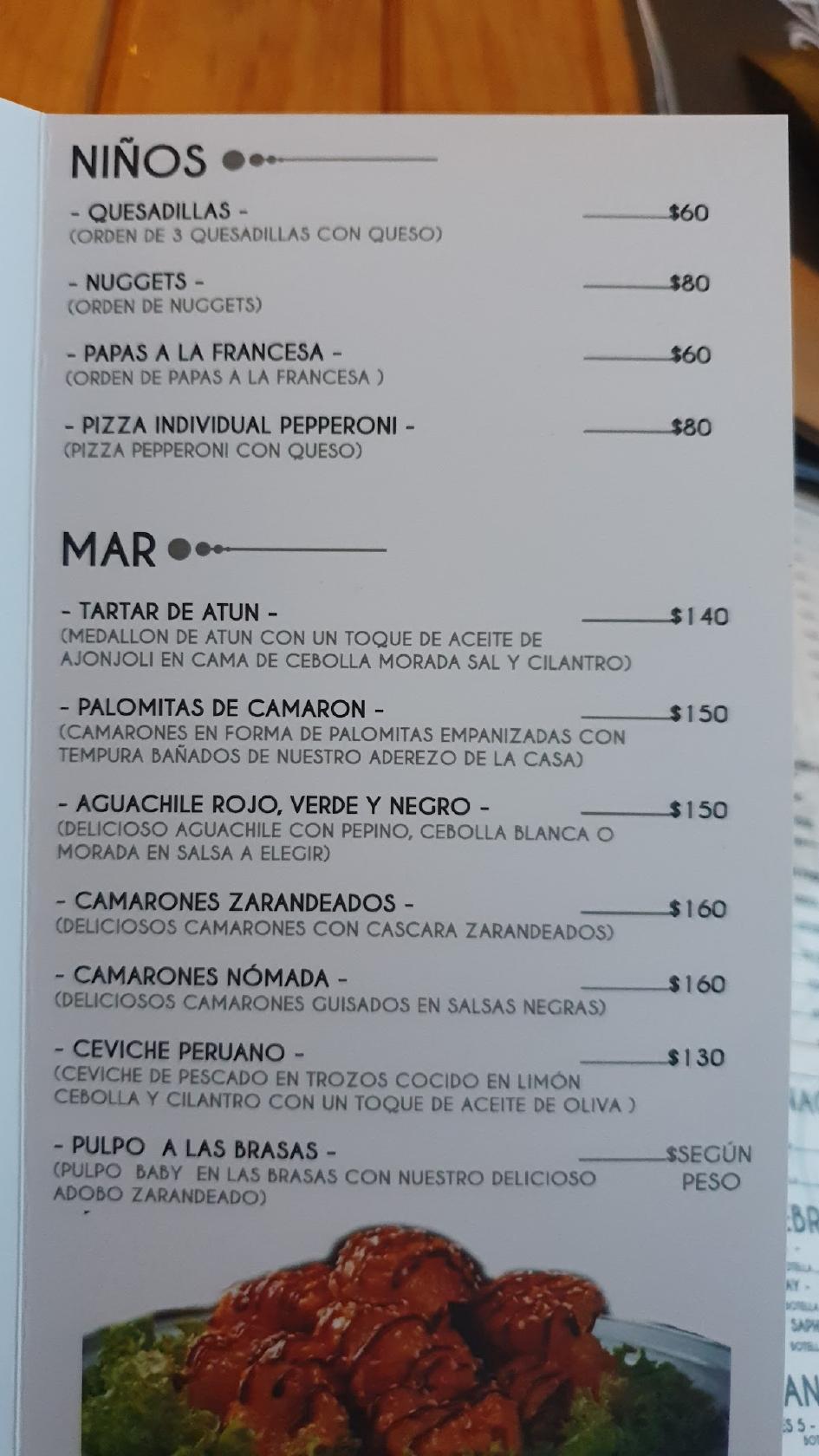 Carta de Nómada cocina & bar, Sahuayo de Morelos