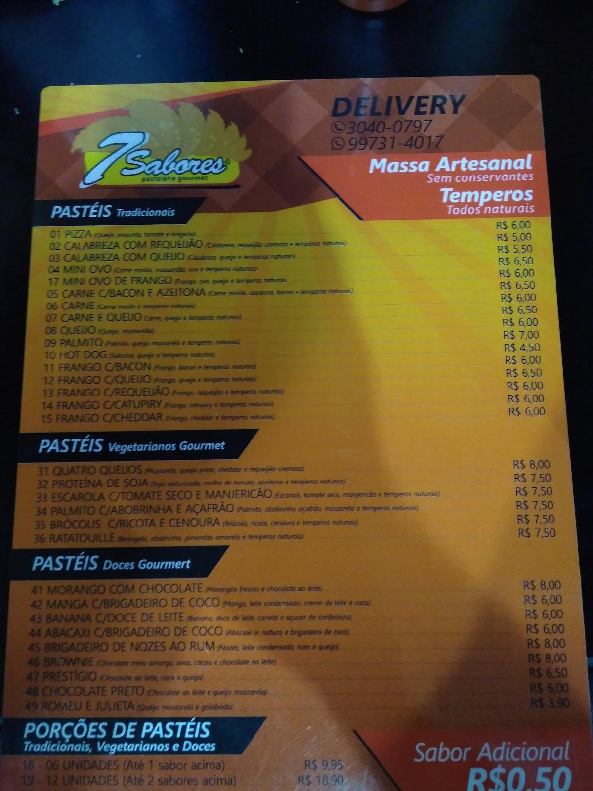 Menu at Pastelaria Sete Sabores Rodizio de Pasteis, Maringá