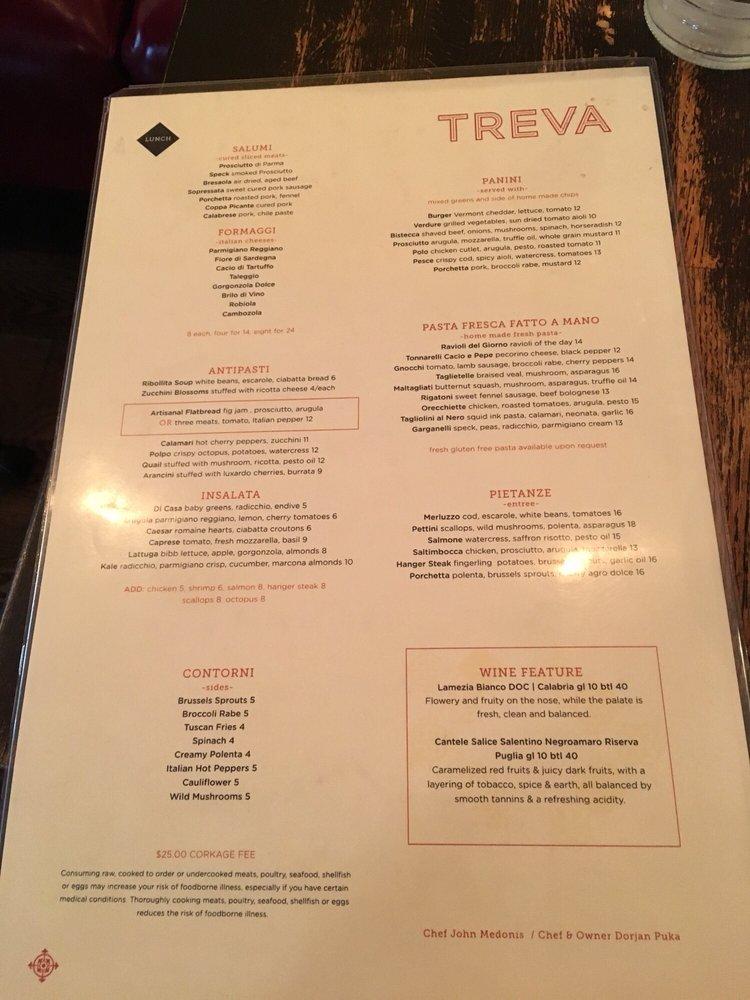 Menu at Treva pub & bar, West Hartford