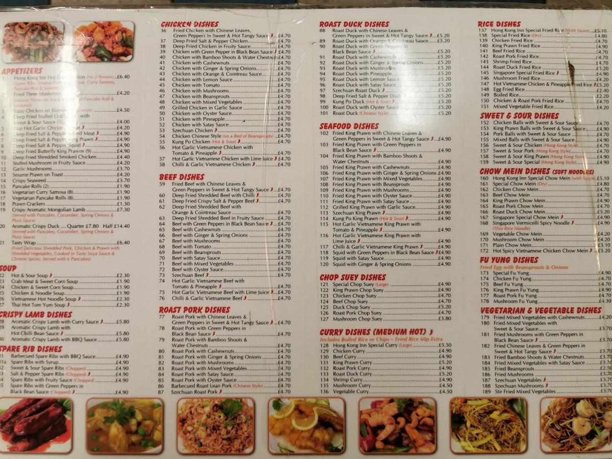 Menu at Hong Kong Inn restaurant, Southampton