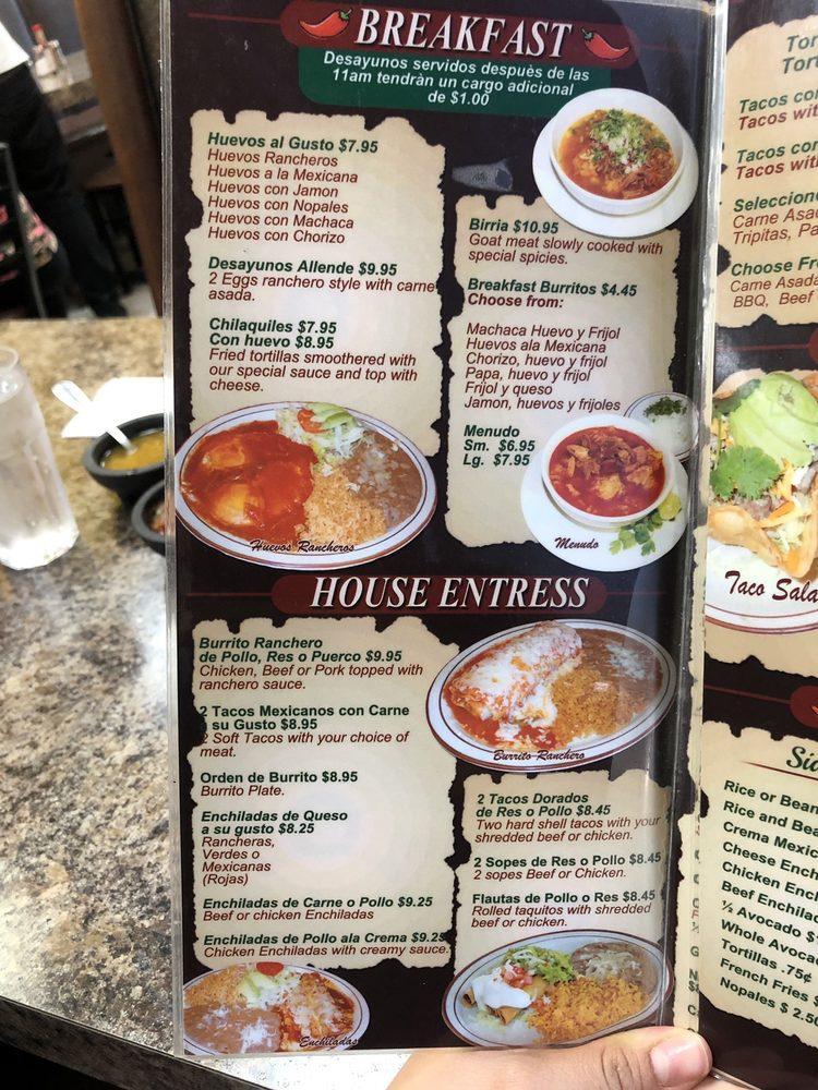 Menu at Allende Restaurant, Indio, Monroe St # 402