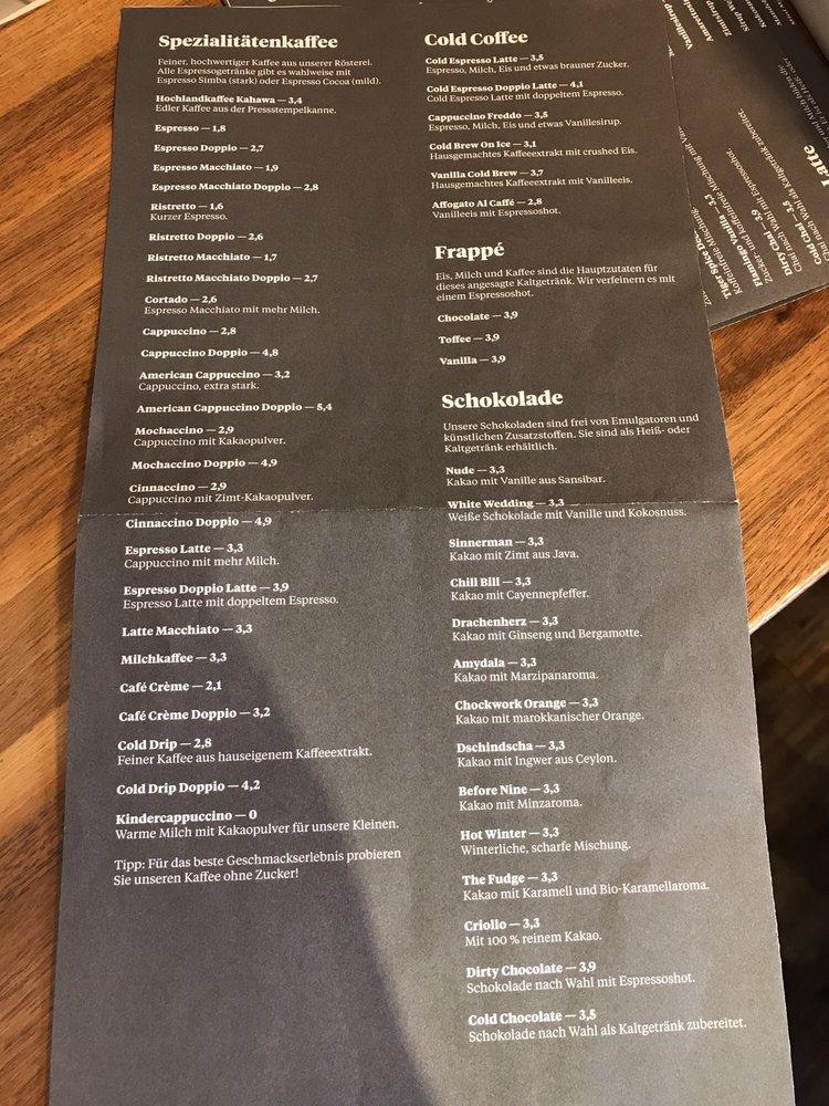 Menu at Café Baroco, Amberg