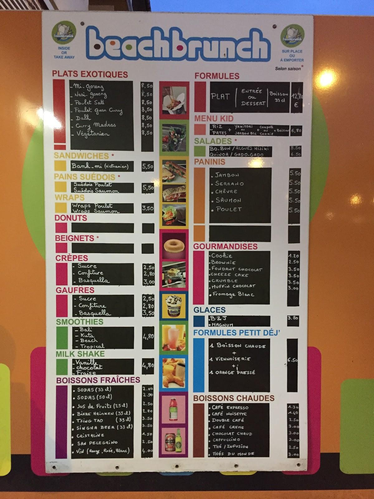 Menu at Beach Brunch restaurant, Anglet