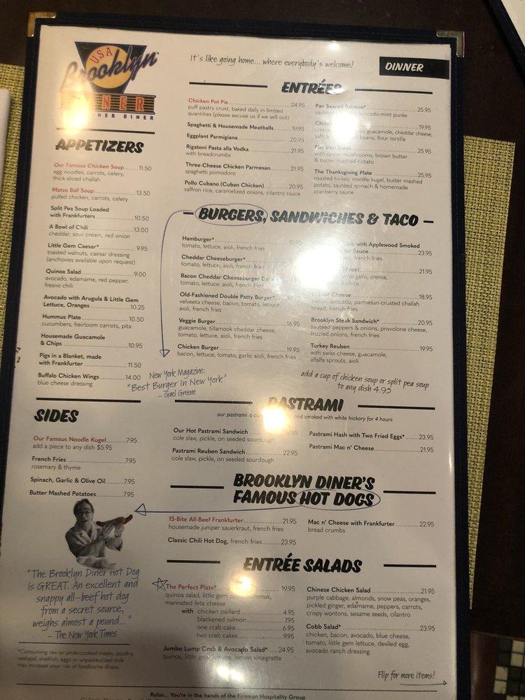 Menu at Brooklyn Diner restaurant, West New York, 155 W 43rd St