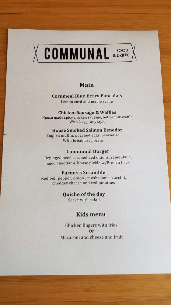 Menu at Communal Food And Drink pub & bar, South Pasadena