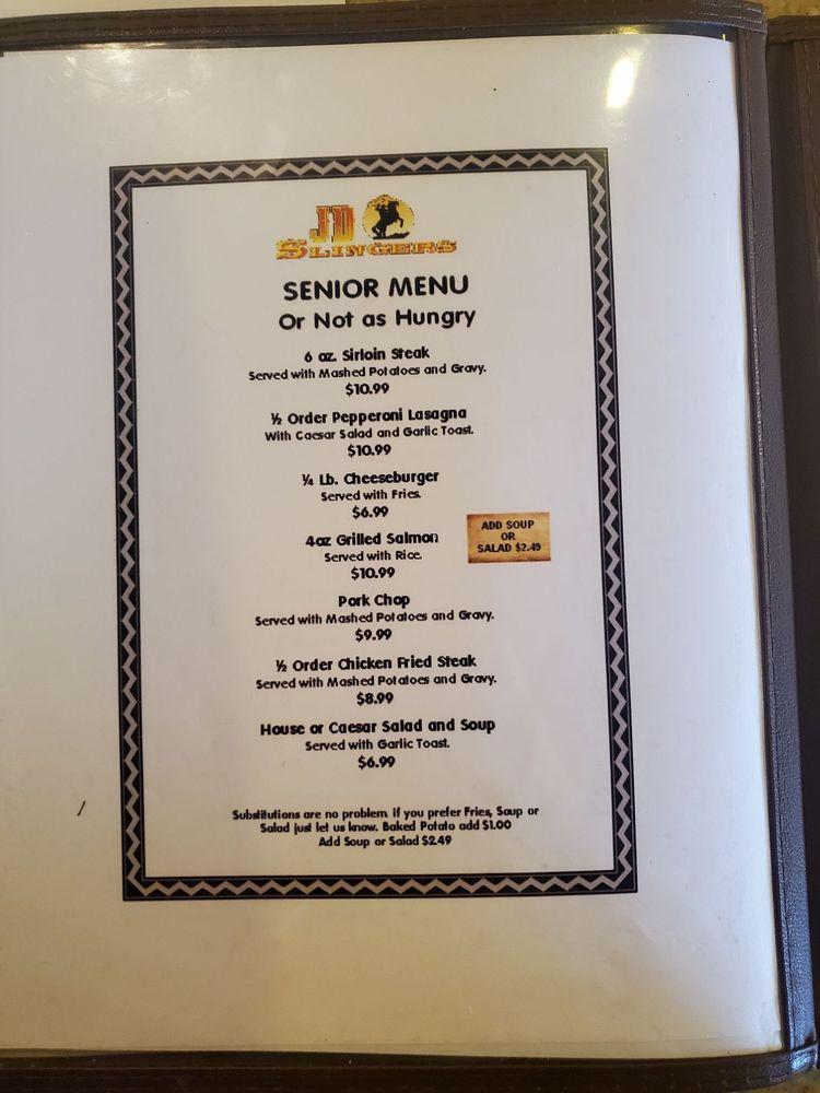 Menu at J D Slinger's Steakhouse, Fallon