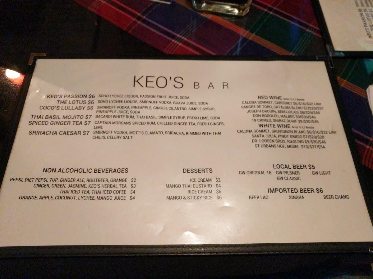 Menu at Keo's Kitchen restaurant, Saskatoon, 1808 Broadway Ave