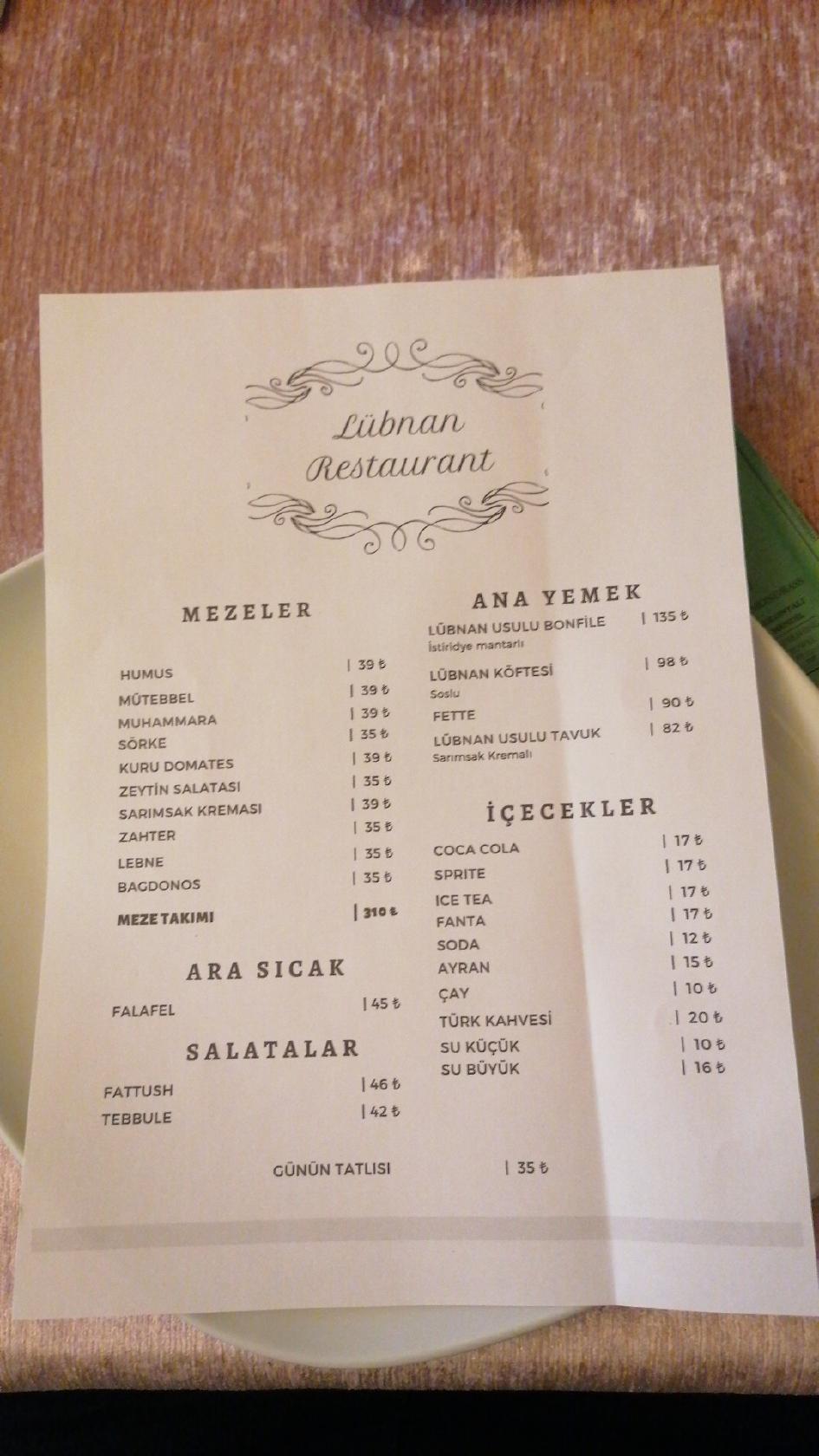 Menu at Lübnan Restaurant(Pixy House), Ankara, 697. Sk. No:1