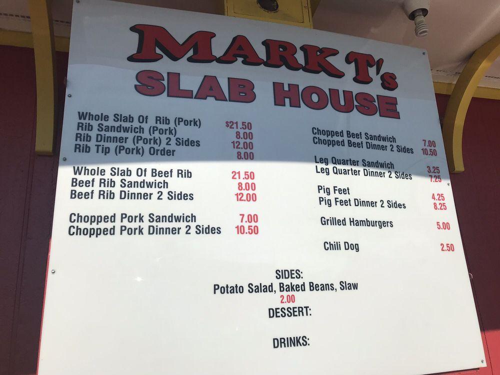 Menu at Mark's Slab House BBQ, Louisville
