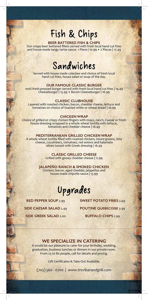 Menu at New Trevi Restaurant, Sudbury