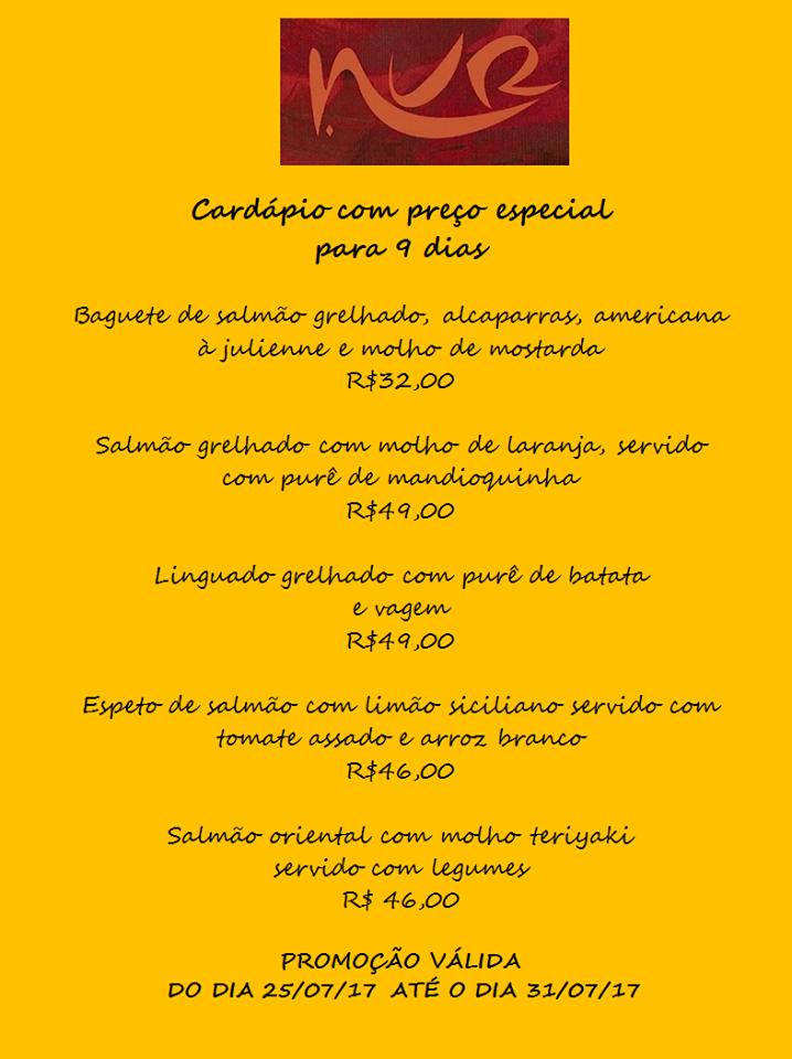 Menu at Restaurante Nur, São Paulo