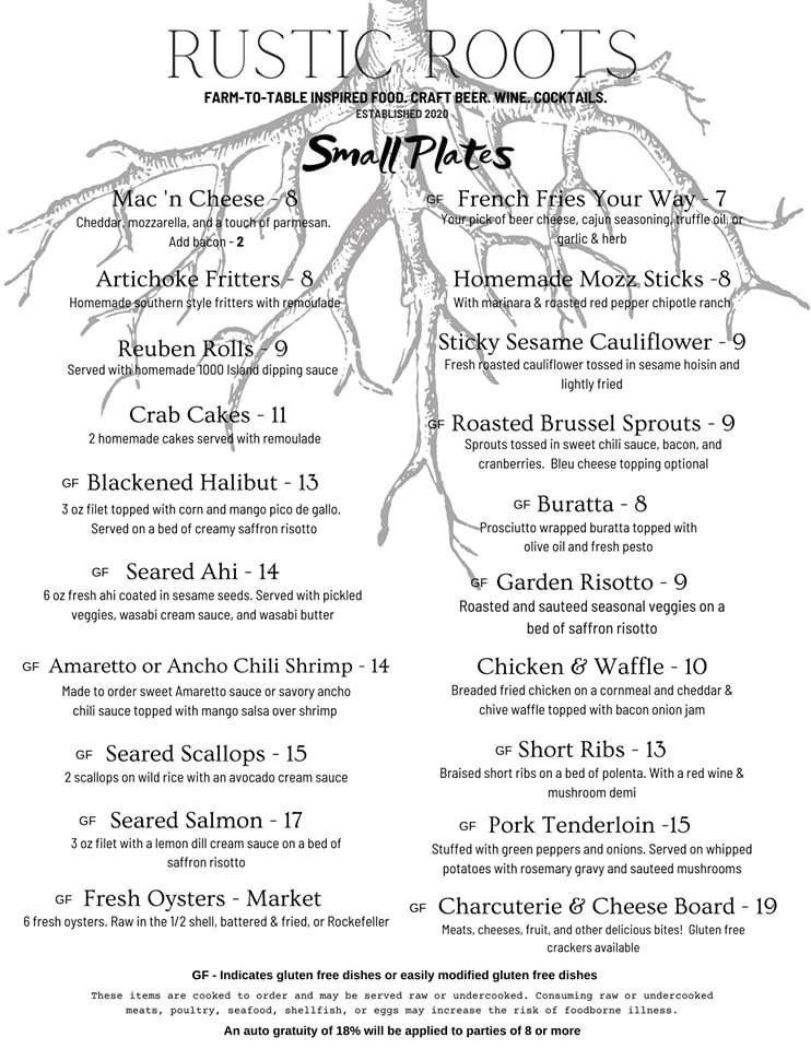 Carta de Rustic Roots, Burlington