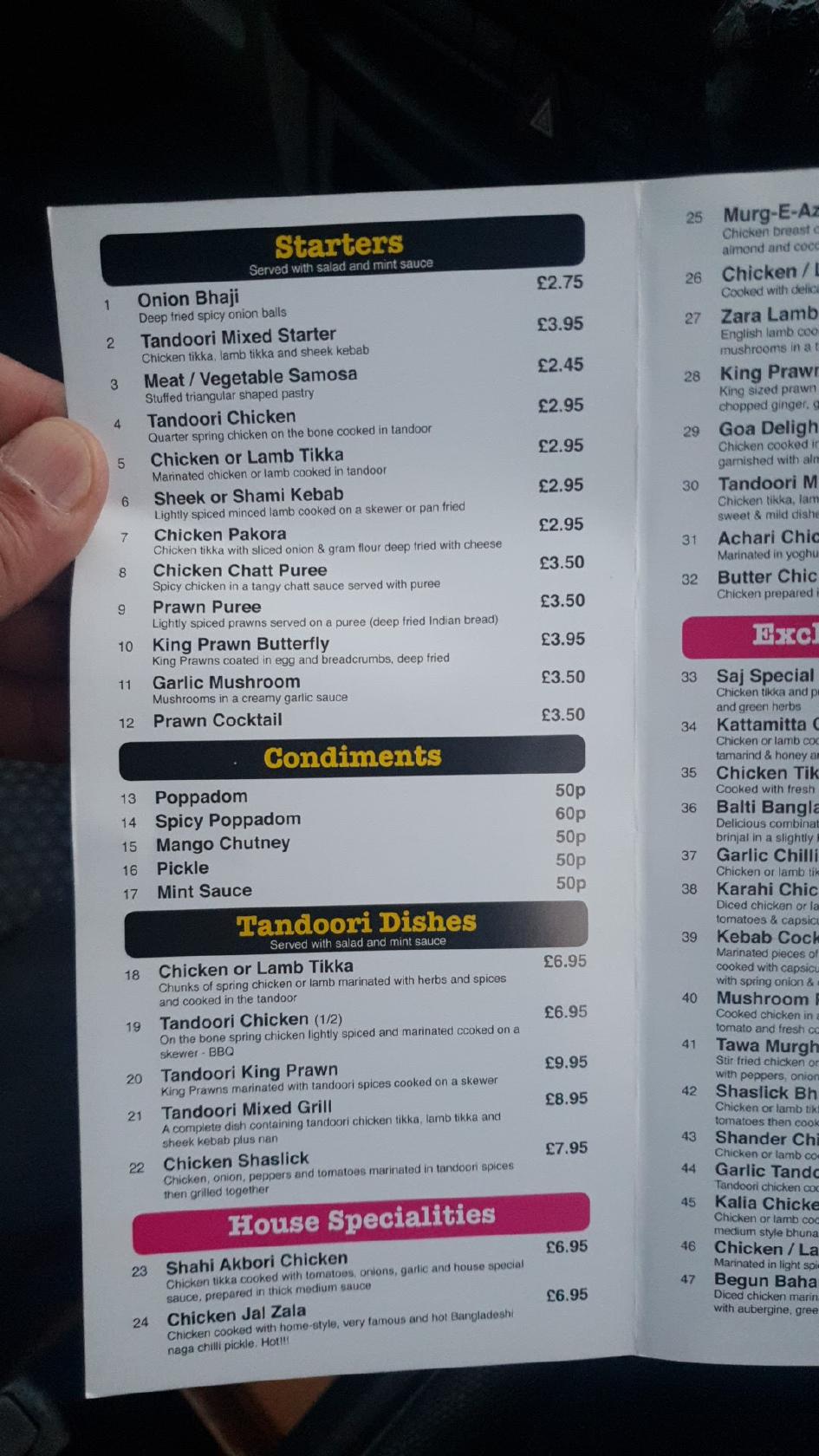 Menu at Saj Indian Limited fast food, Cinderford