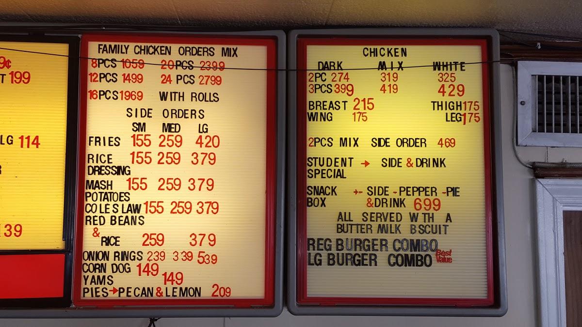 Menu at Sunny's Fried Chicken restaurant, Church Point