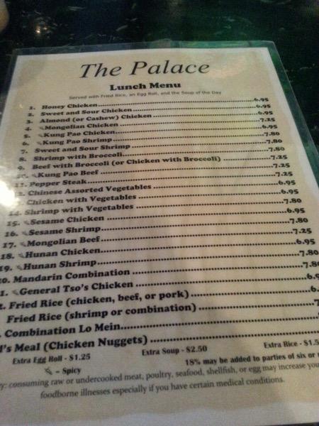 Menu at The Palace restaurant, Birmingham, Trussville Crossings Pkwy