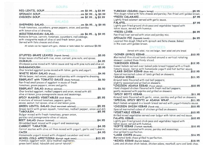 Menu at Turkuaz Grill restaurant, Riverhead