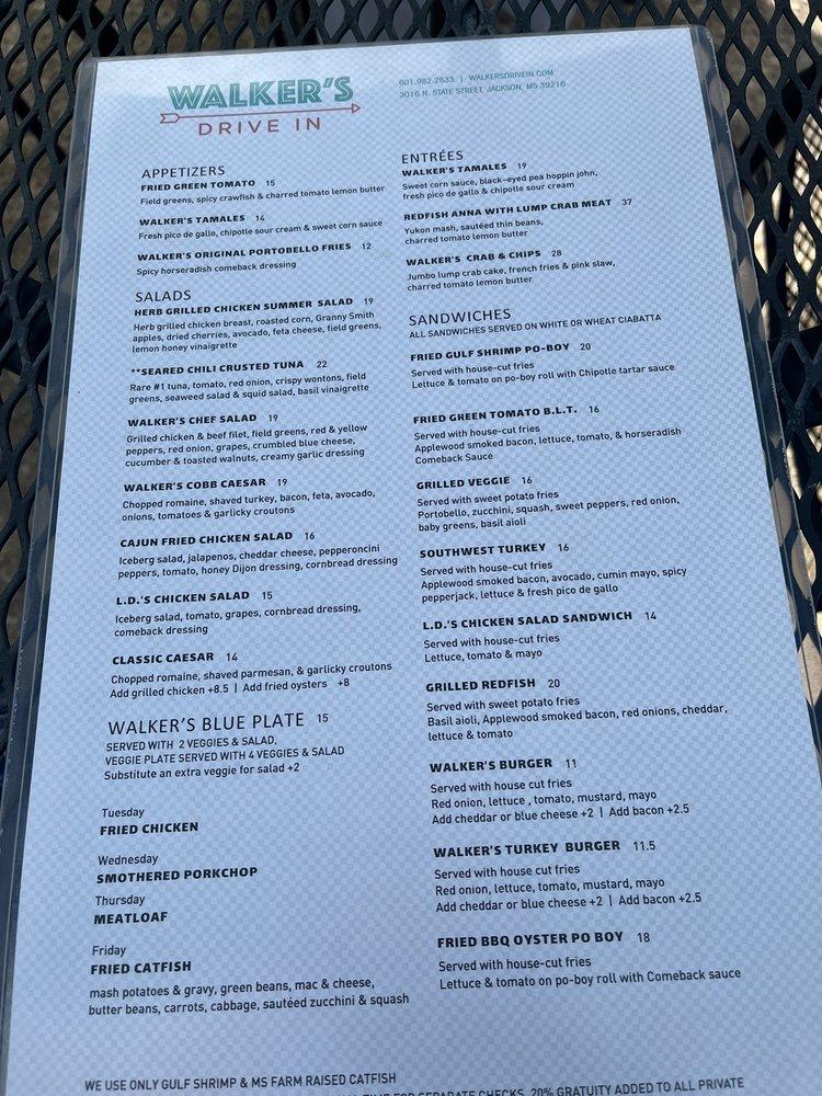 Menu at Walker's Drive In desserts, Jackson