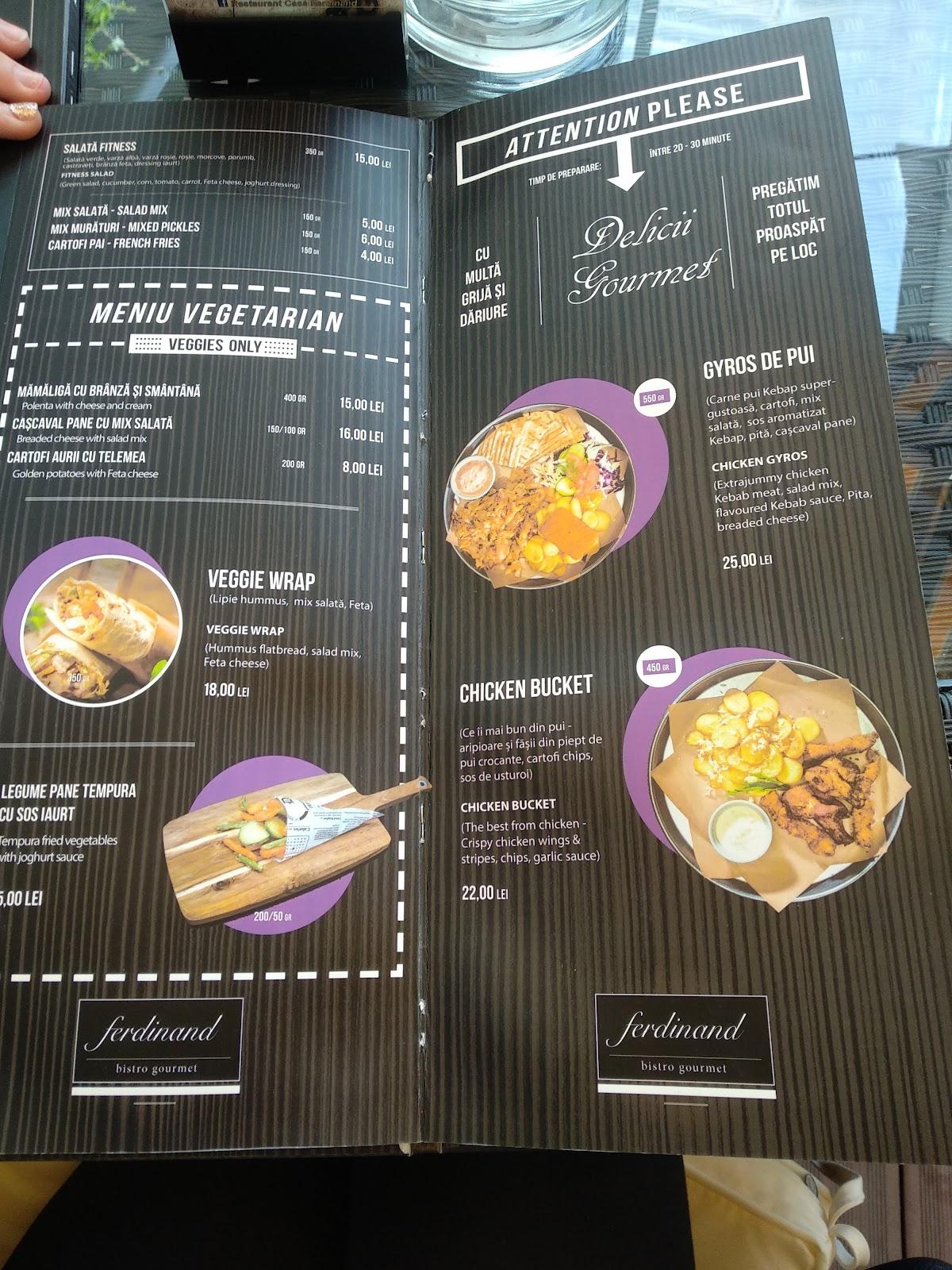 Menu at Ferdinand Bistro Gourmet, Sighișoara