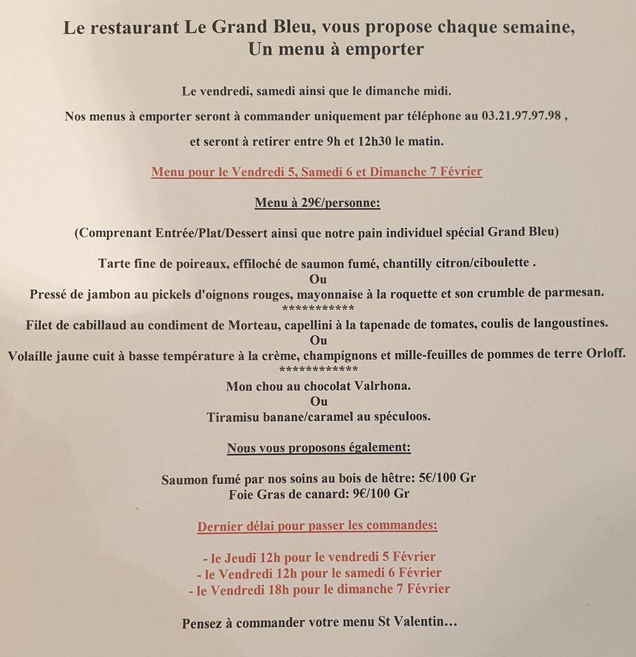 Menu au Restaurant Le Grand Bleu Calais, Calais