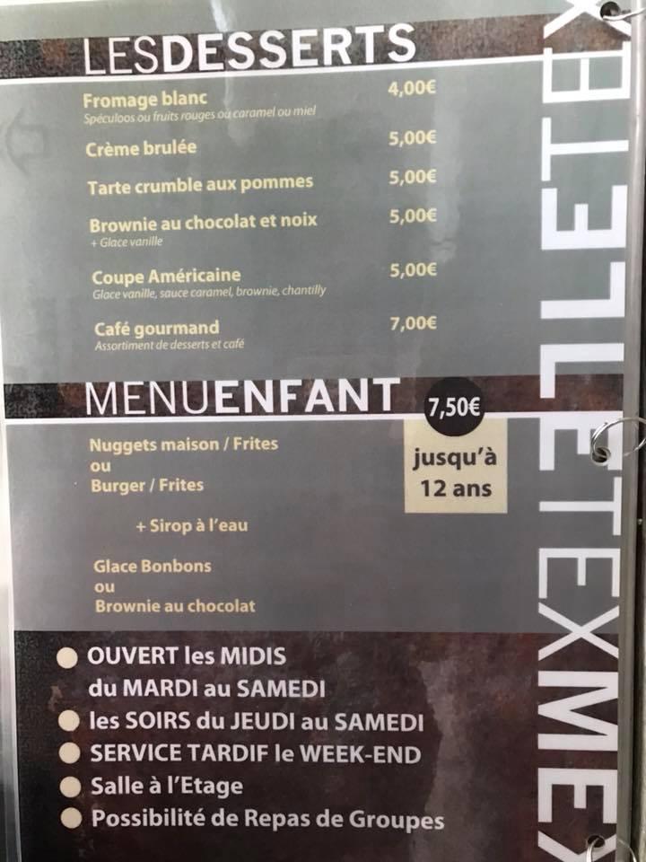 Menu at Le Tex Mex pub & bar, Périgueux