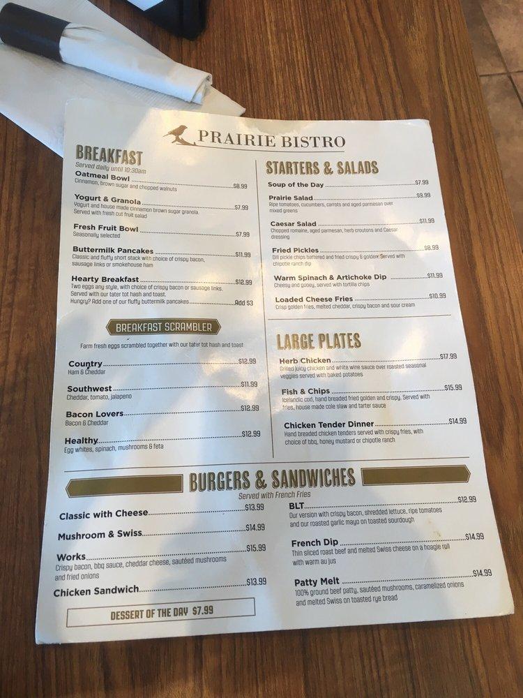 Menu at Prairie Bistro cafe, Winnipeg, Wellington Ave
