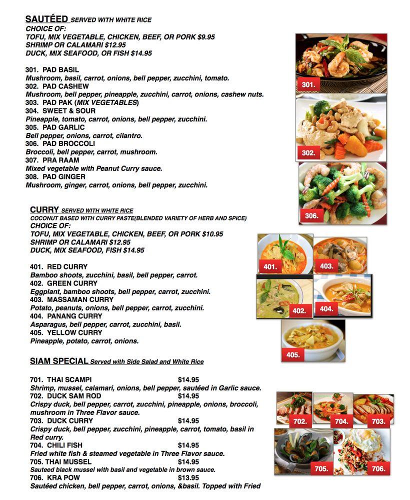 Menu at Thai Siam Restaurant, Starkville