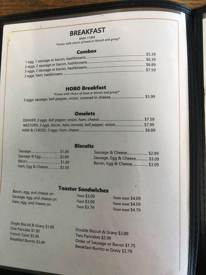 Menu at Tigers Den restaurant, Bokoshe