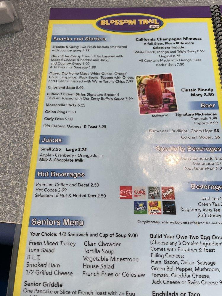 Menu at Blossom Trail Cafe, Sanger
