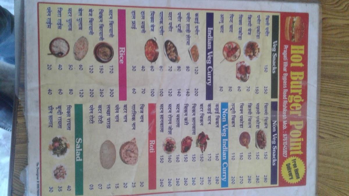 Menu at Hot Burger Point, Rishikesh