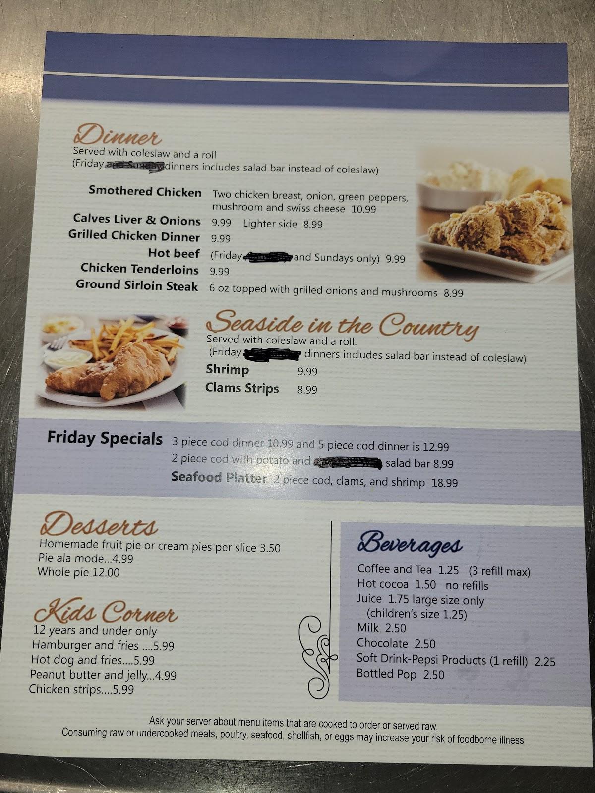 Menu at Lenz's Country Side Restaurant, Kaleva