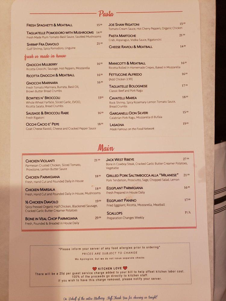 Menu at Mulberry Italian Ristorante pub & bar, Lackawanna