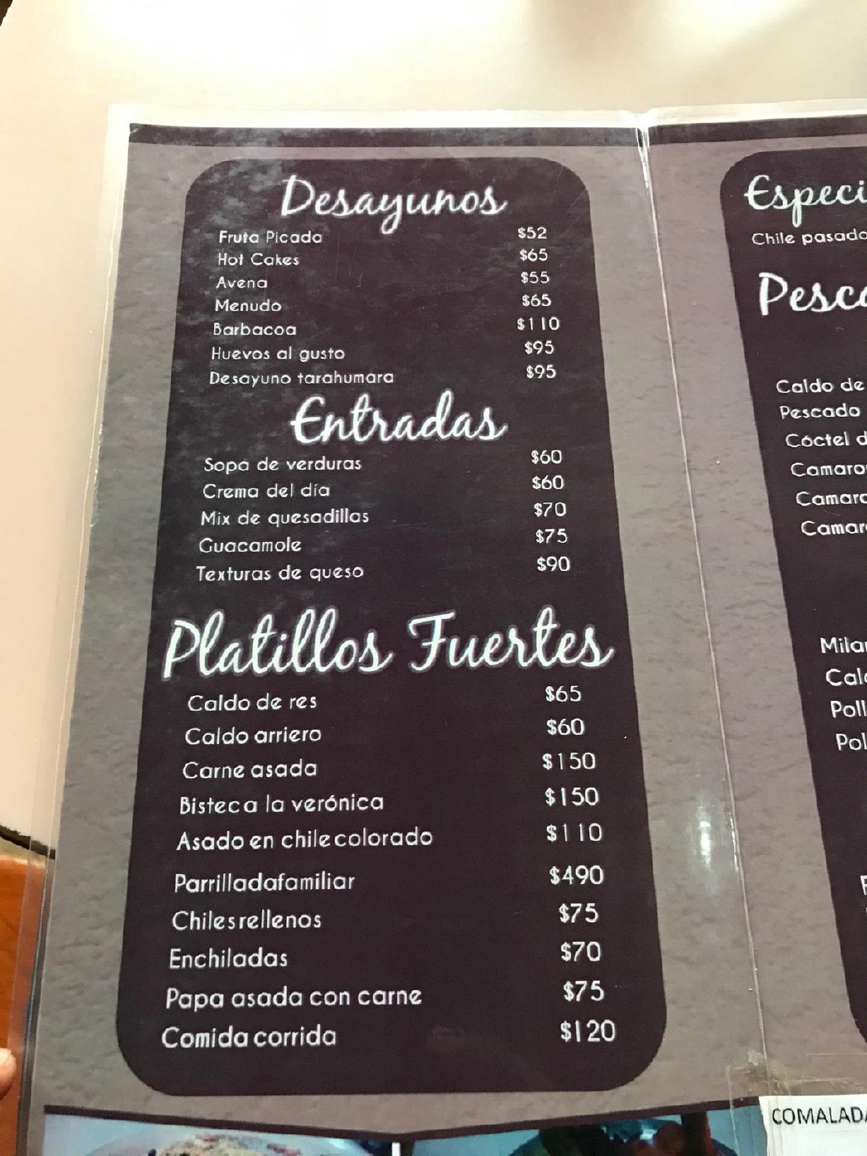 Menu at Restaurante Verónica, Creel