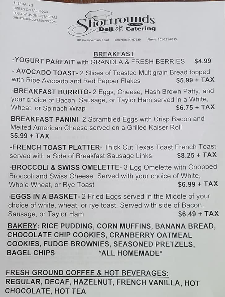 Menu at Shortrounds Catering, Emerson