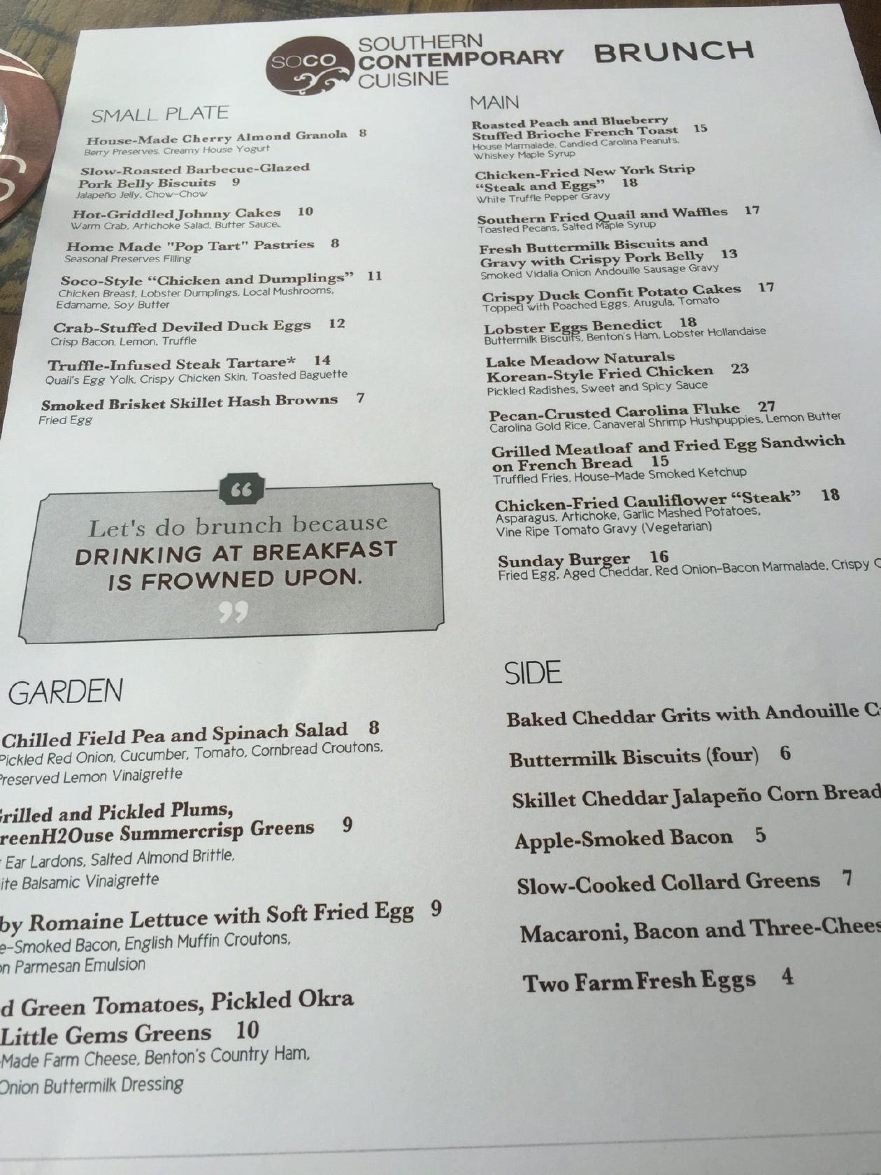 Menu at Soco Restaurant, Orlando
