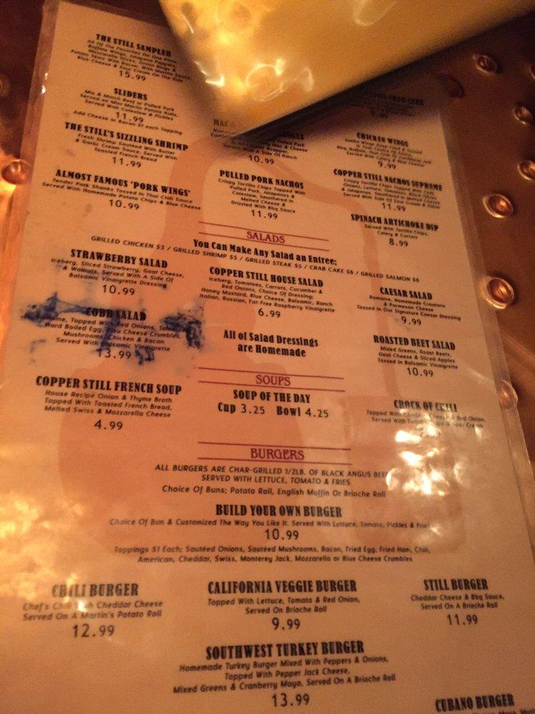 Menu at The Copper Still pub & bar, Pomona
