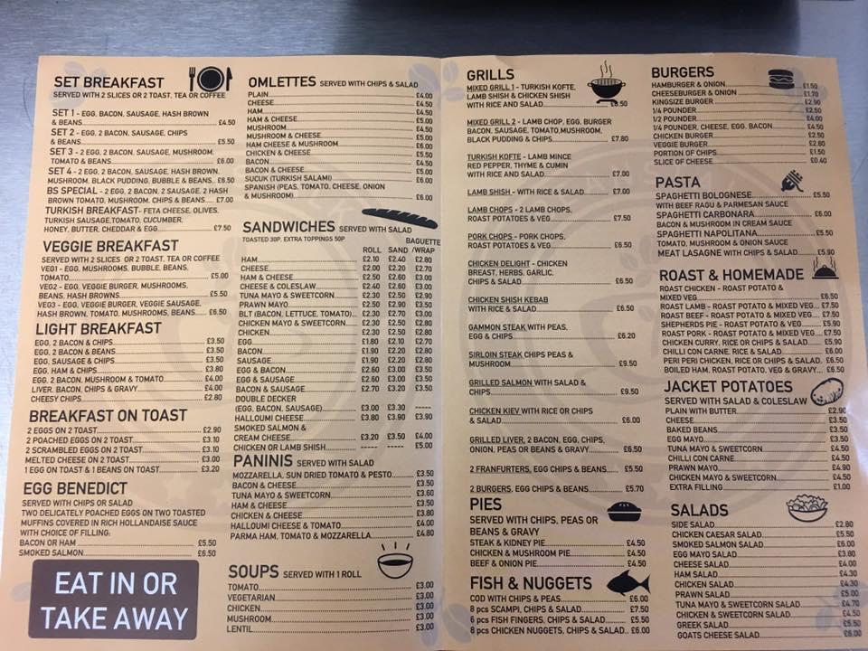 Menu at Beanstalk Cafe, Cheshunt, 233Turner Hill