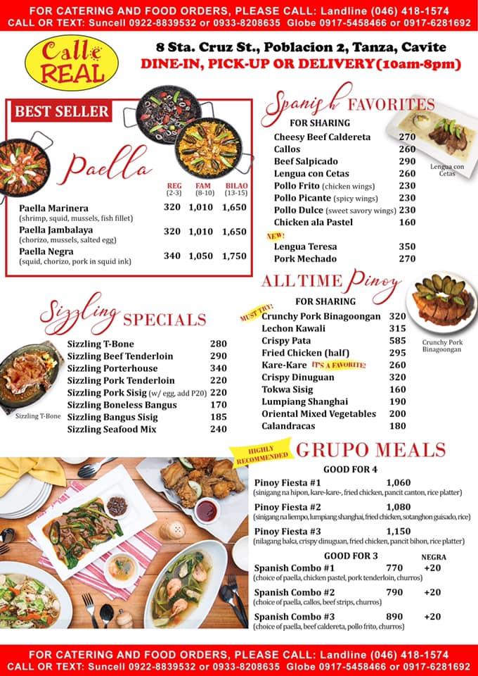 Menu at Calle Real restaurant, Tanza, Puregold Tanza